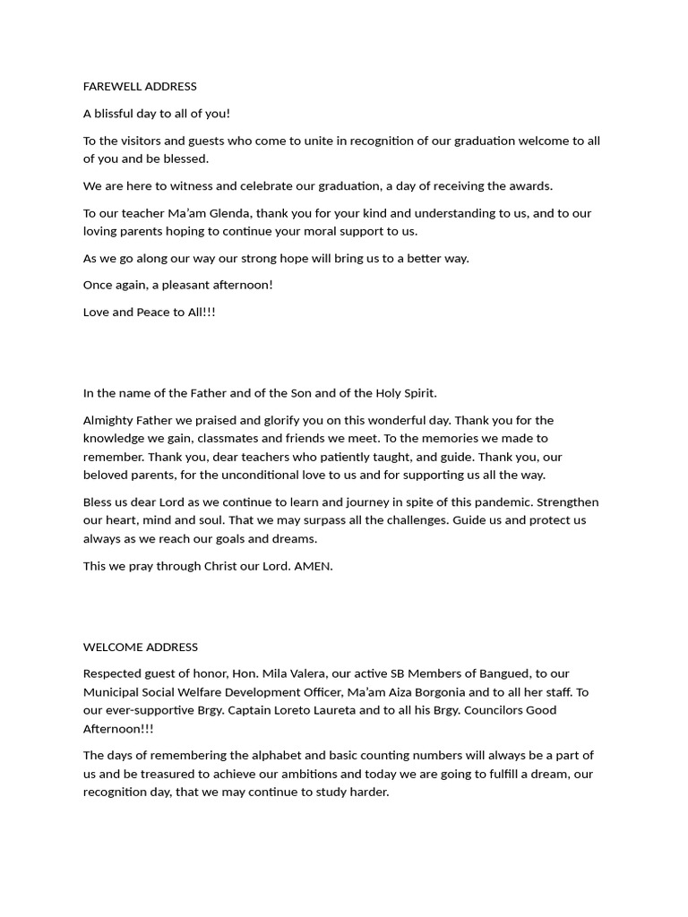 Graduation Farewell Address | PDF