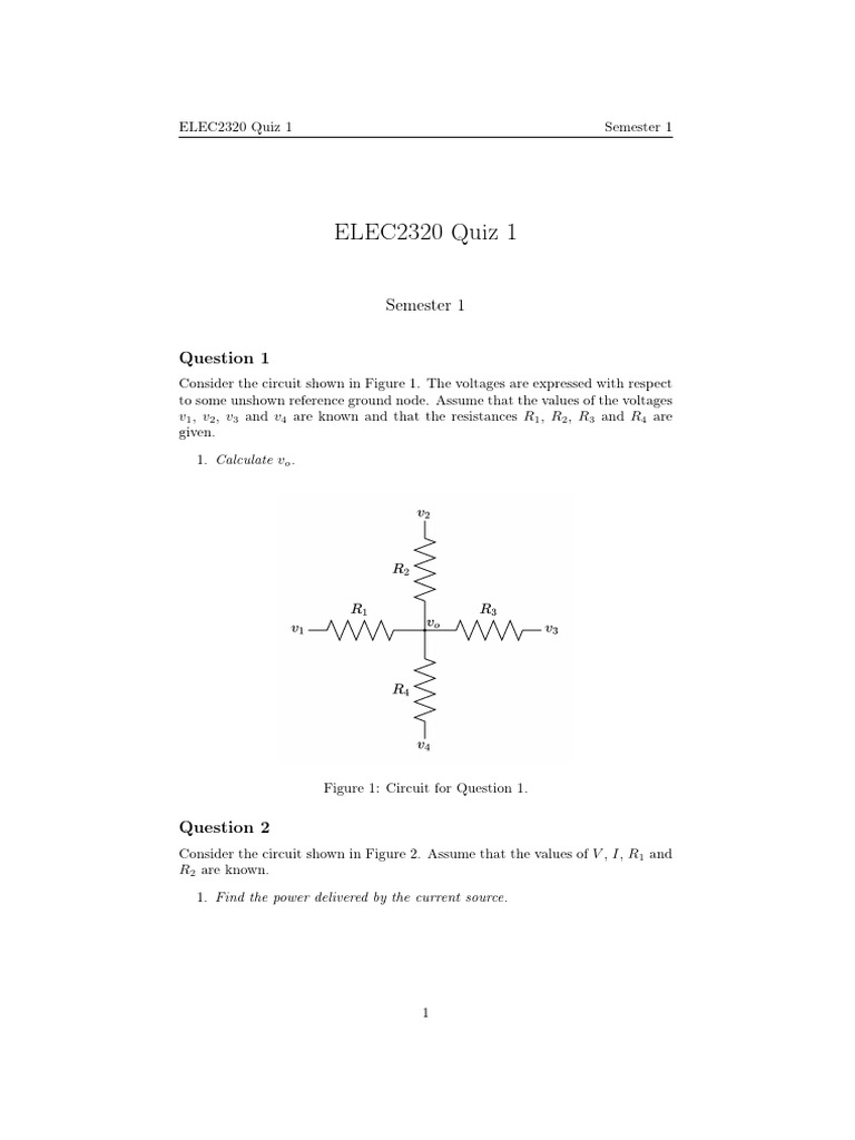 Quiz 1 | PDF | Electrical Network | Electricity