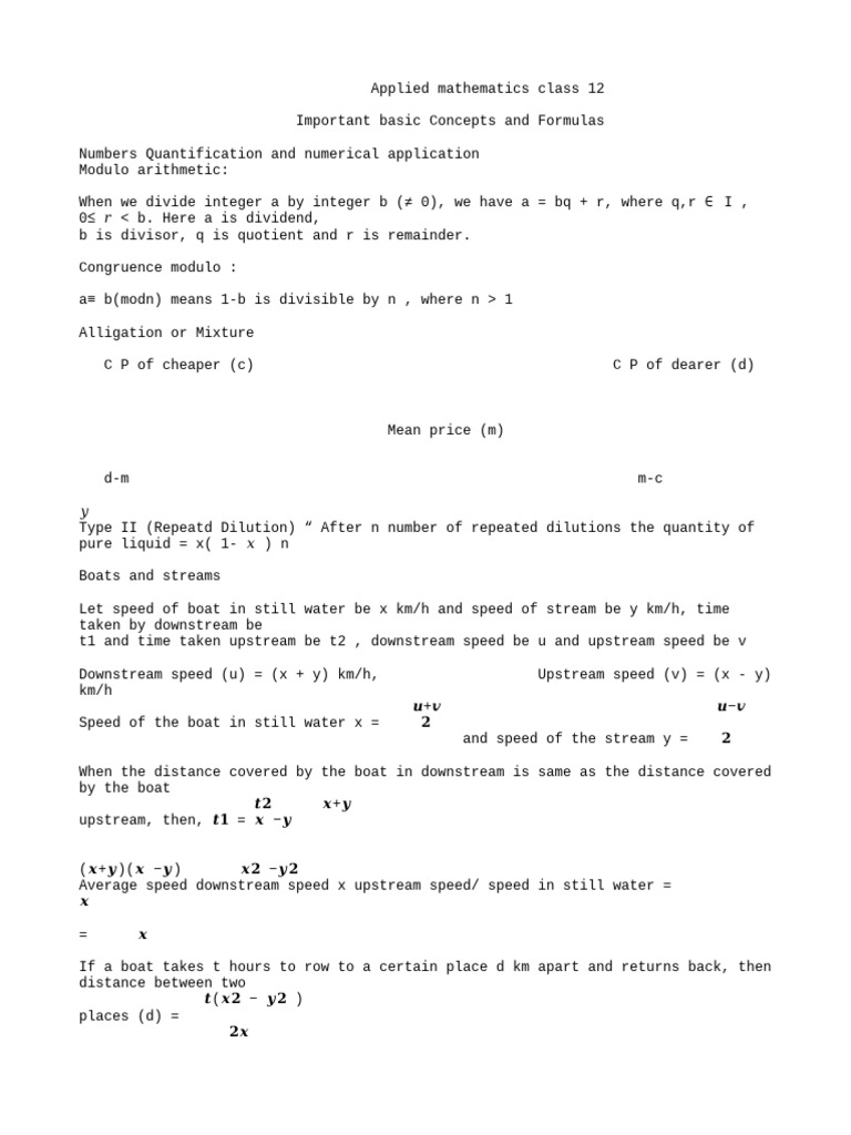 Quick Recap Applied Maths Formula Sheet Class 12 | PDF | Matrix (Mathematics) | Determinant