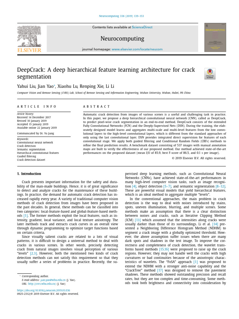 A Deep Hierarchical Feature Learning Architecture For Crack Segmentation | PDF | Image ...