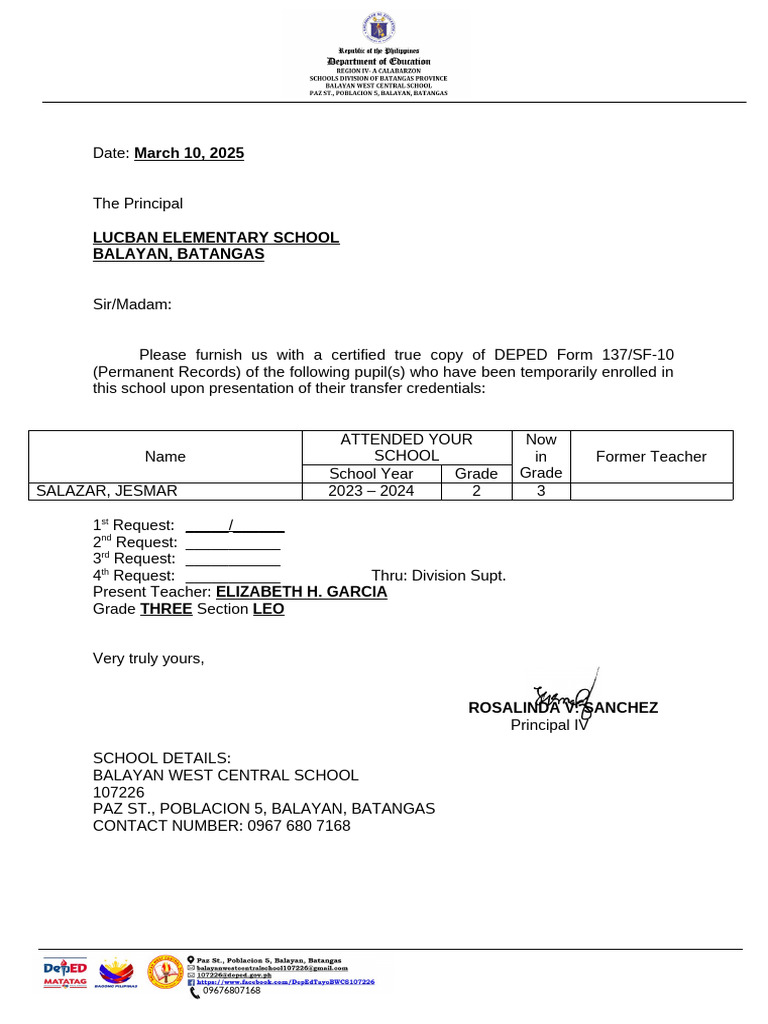 LUCBAN ES Form DECS 137 SF10 | PDF