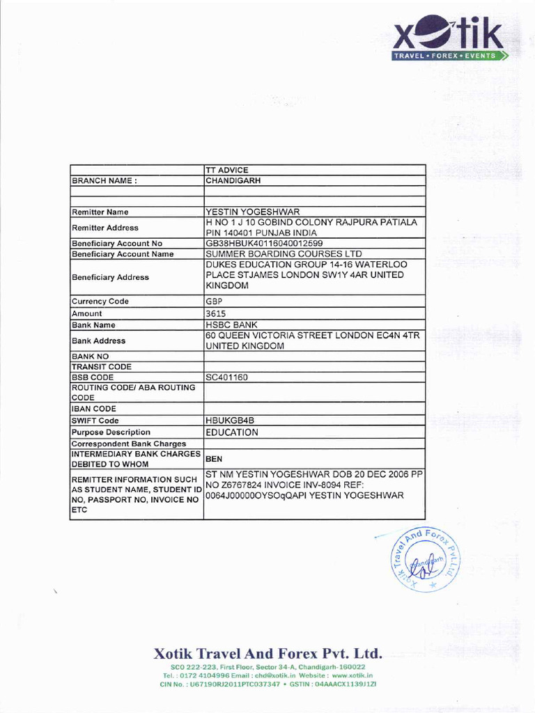 YESTIN tt invoice 3615 GBP | PDF
