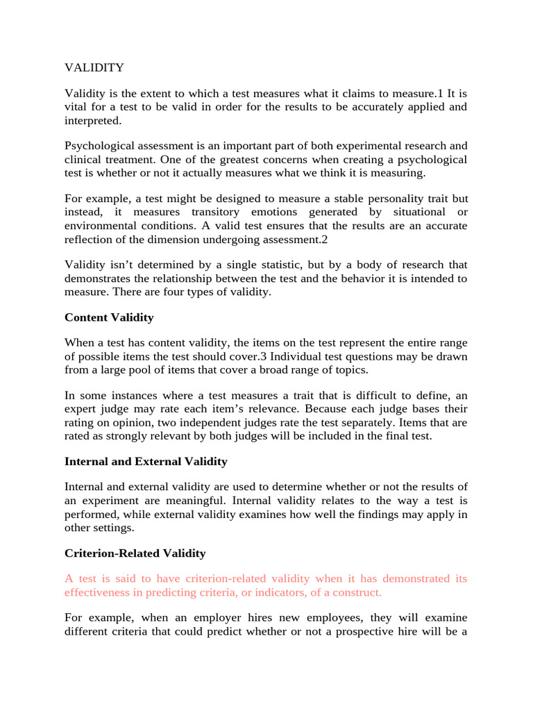 VALIDITY | PDF | Validity (Statistics) | Psychological Concepts