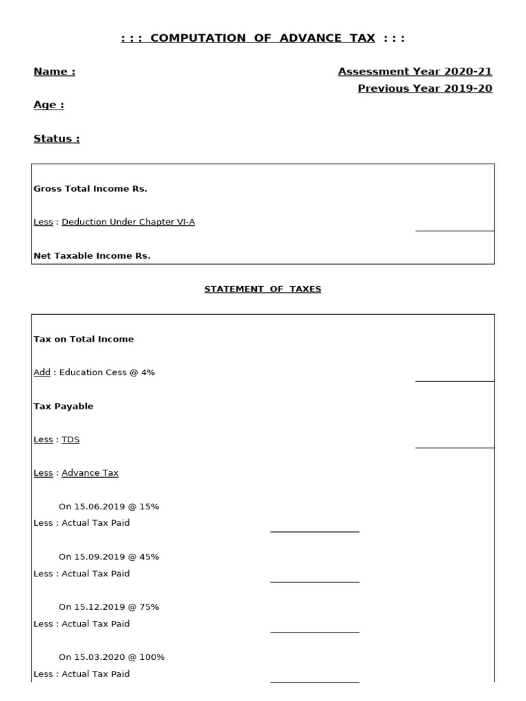 Advance Tax Computation 2020-21 | PDF