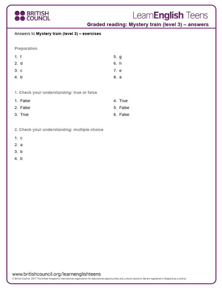 Mystery Train Level 3 Answers | PDF