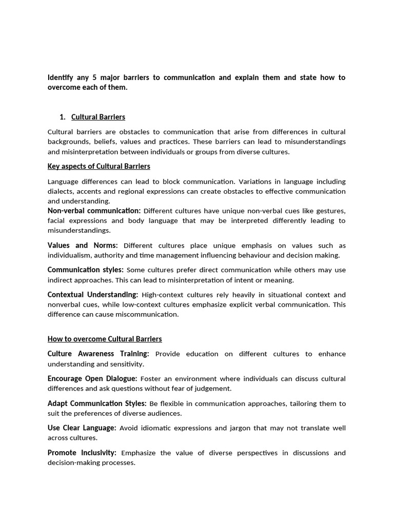 Five Major Barriers to Communication | PDF | Communication | Nonverbal ...
