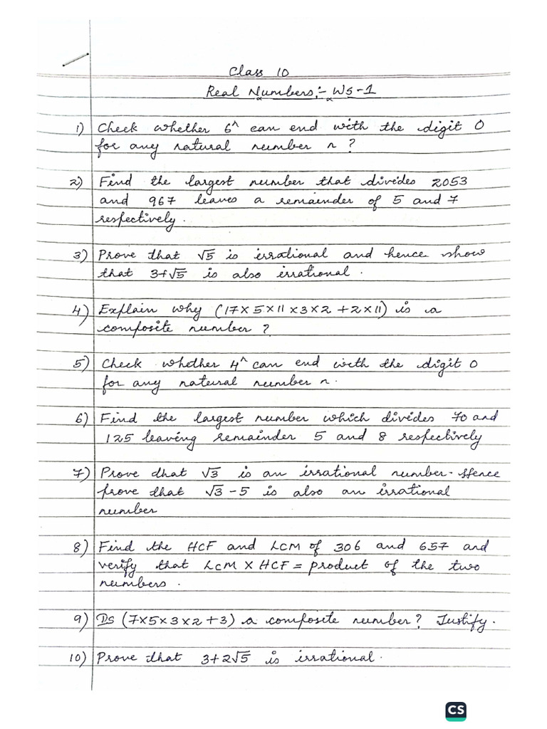 Class 10 Real Numbers - Ws | PDF