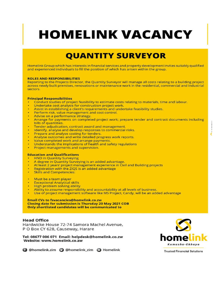 Application For A Job As Quantity Surveyor | PDF