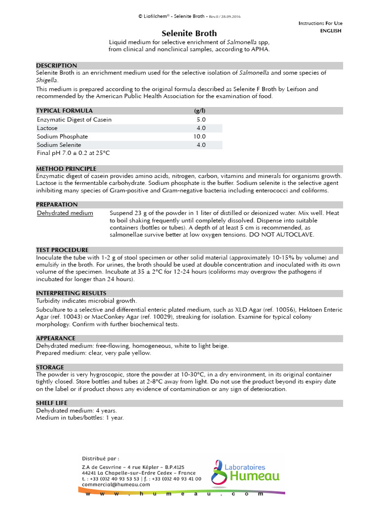 TC Selenite-Broth EN 030718 | PDF | Growth Medium | Colony Forming Unit