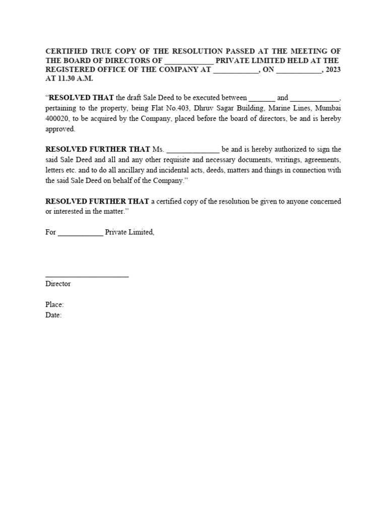 Board Resolution-Sale Deed | PDF