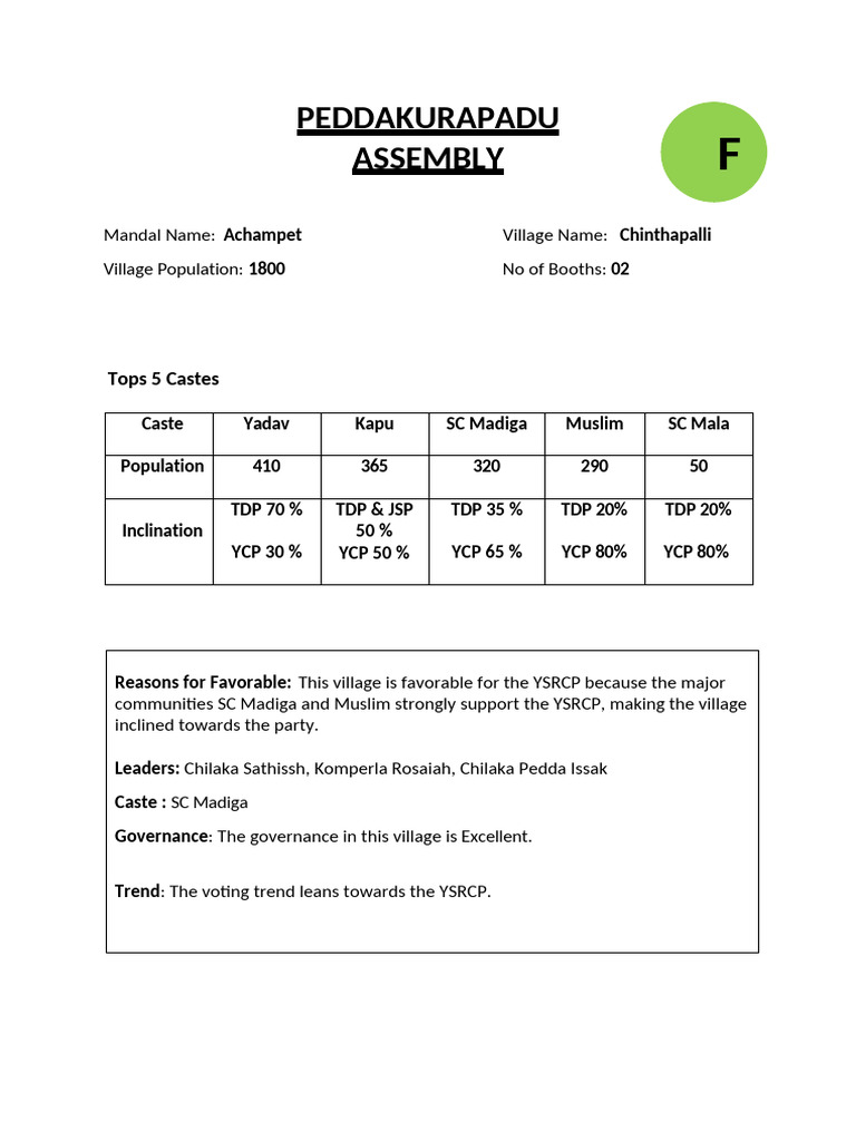 Chinthapalli Village YSRCP Support Insights | PDF