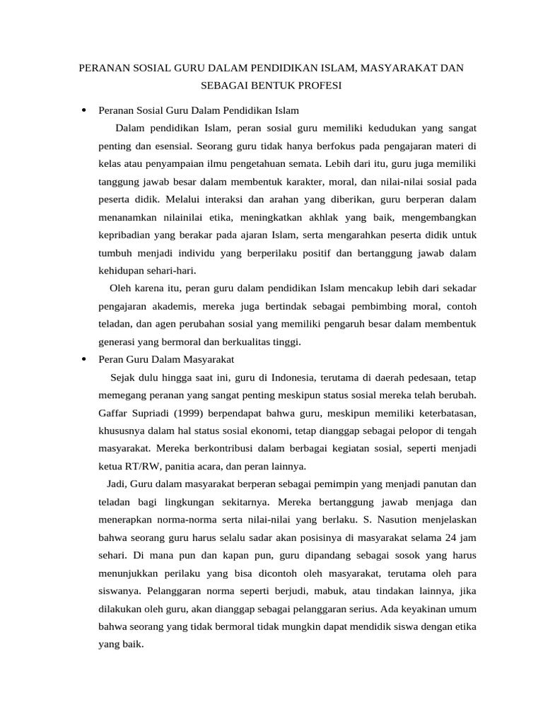 Peran Sosial dan Profesi Guru dalam Islam | PDF