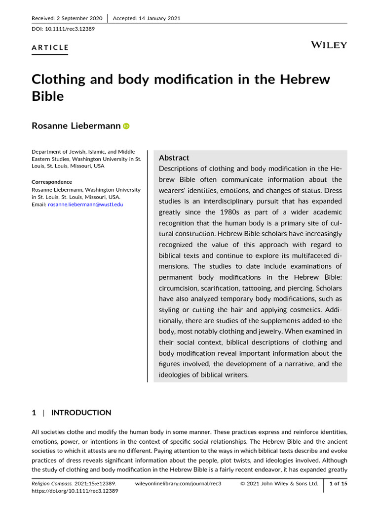 Clothing and Body Modification in The Hebrew Bible | PDF | Covenant ...