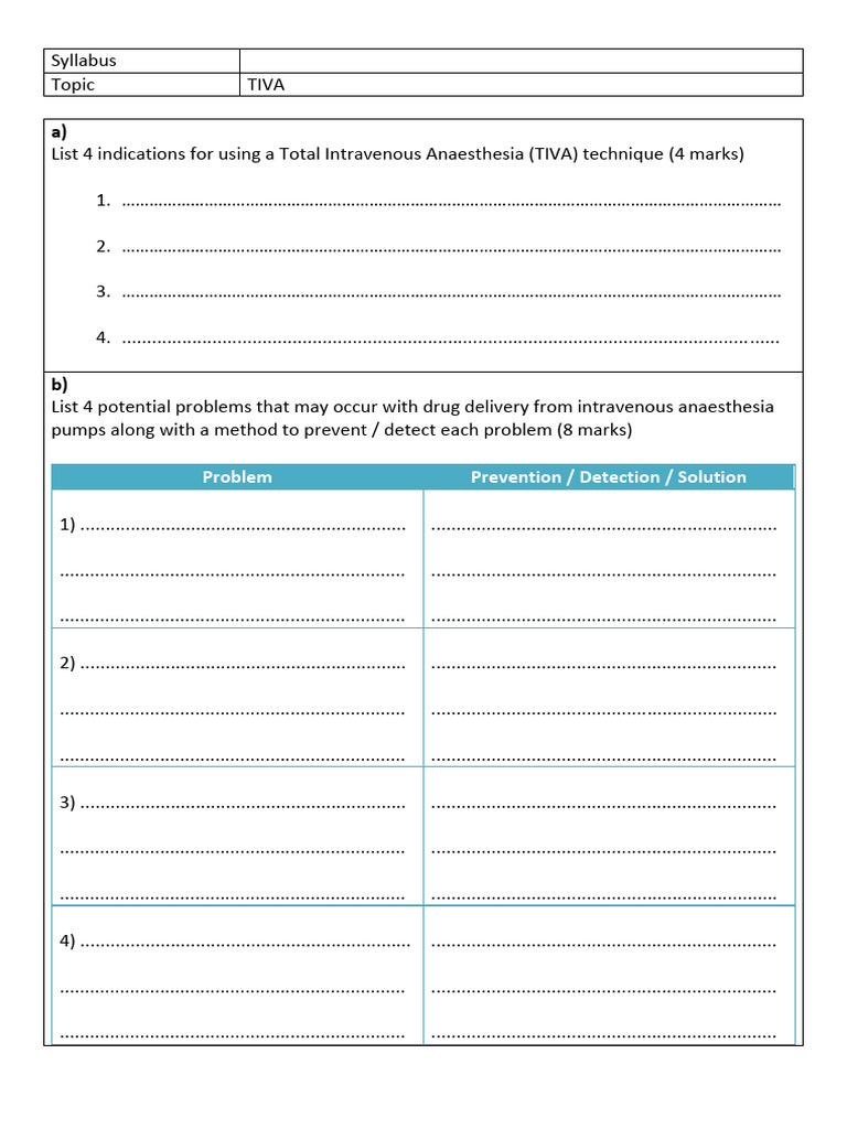 Overview of TIVA Techniques and Guidelines | PDF | Intravenous Therapy ...