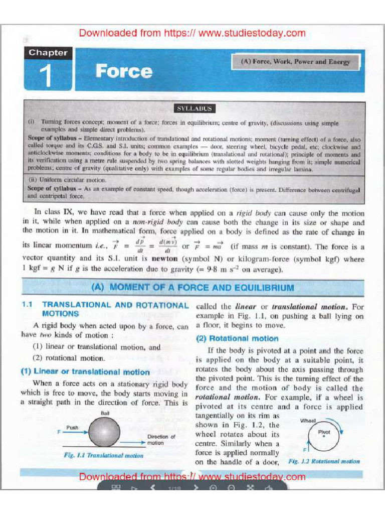 Force Chapter Selina Concise Class 10 | PDF