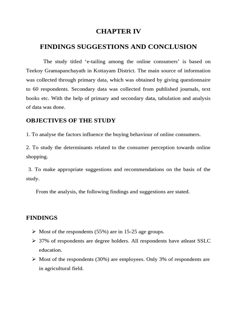 Findings Suggestions and Conclusion: Objectives of The Study | PDF ...