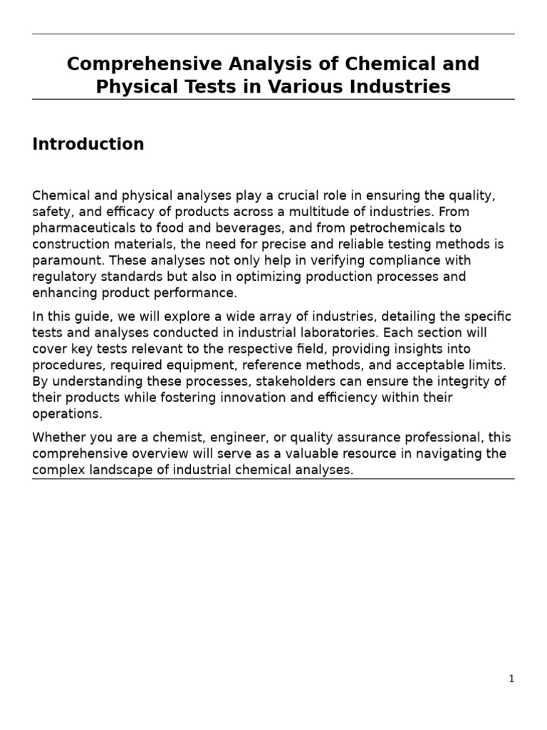 Comprehensive Analysis of Chemical and Physical Tests in Various ...
