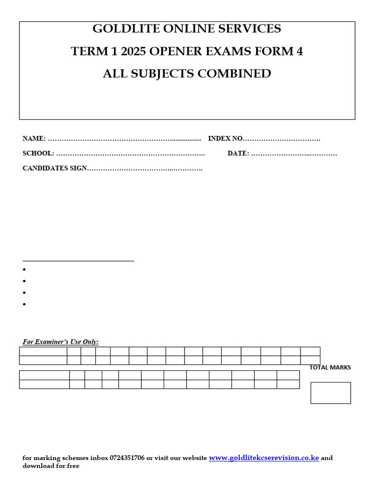 Form-4 Term One 2025 Opener Exams | PDF | Cash