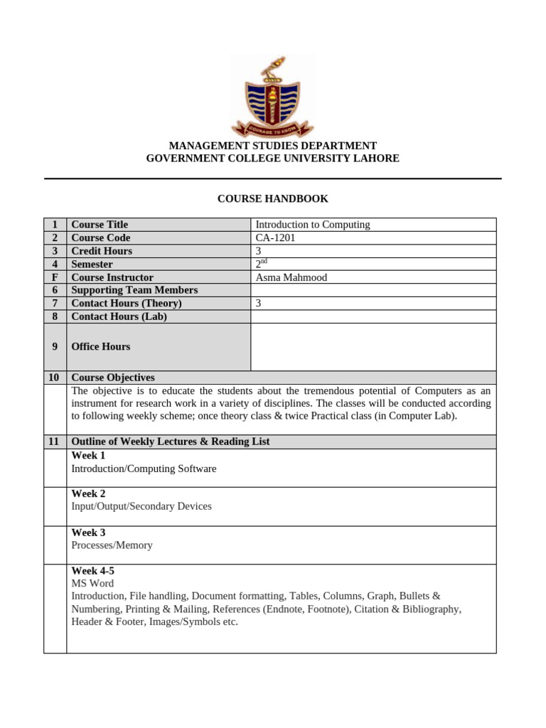 Course Outline of 2nd Semester For Computer Application | PDF | Microsoft Excel | Spss