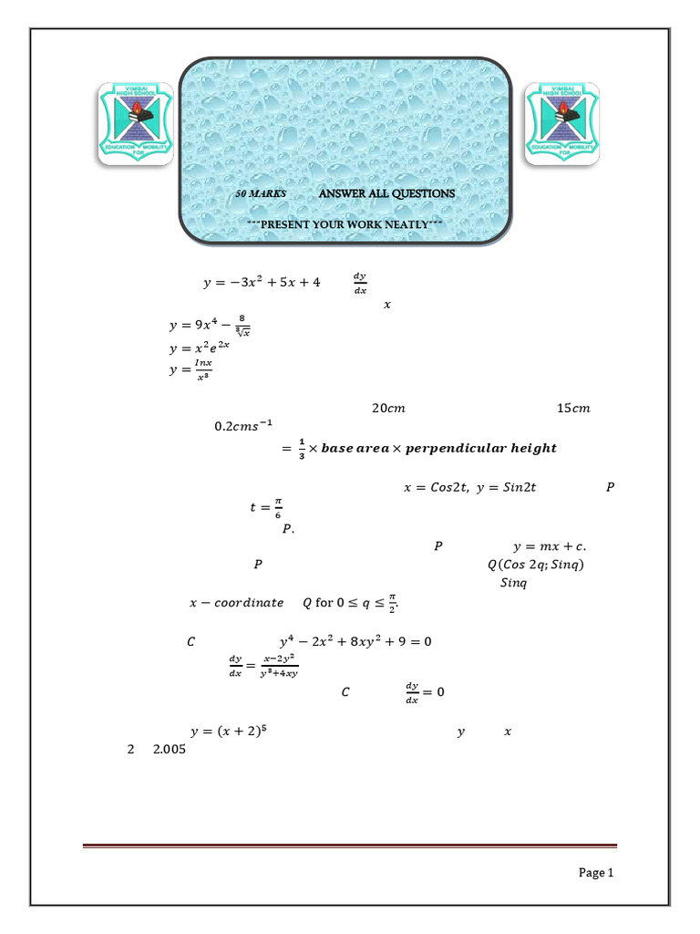 Assignment 1 - Differentiation | PDF | Equations | Curve