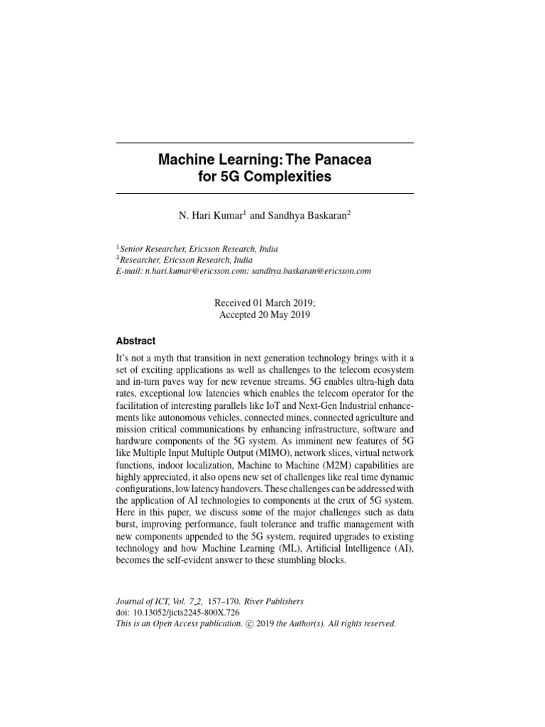 Machine Learning The Panacea For 5G Complexities | PDF | Computer ...