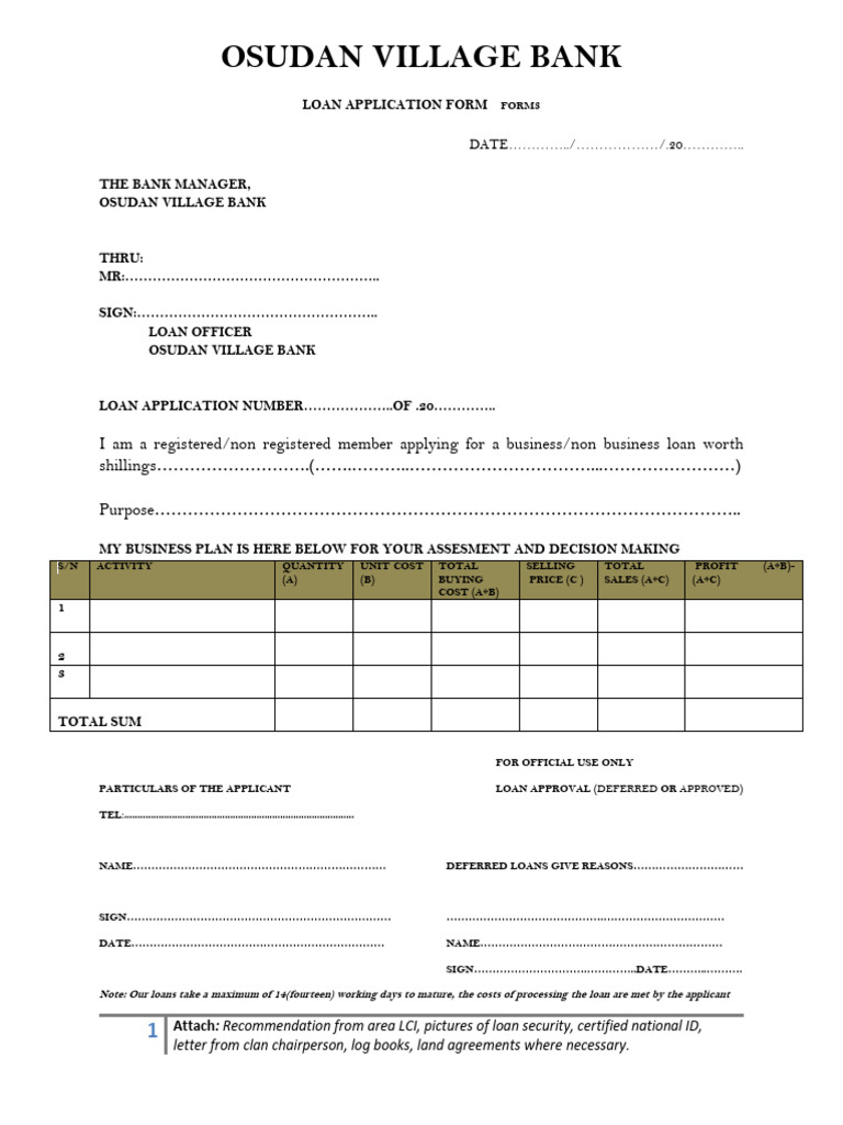 Osudan Village Bank-Application Form | PDF | Financial Economics ...