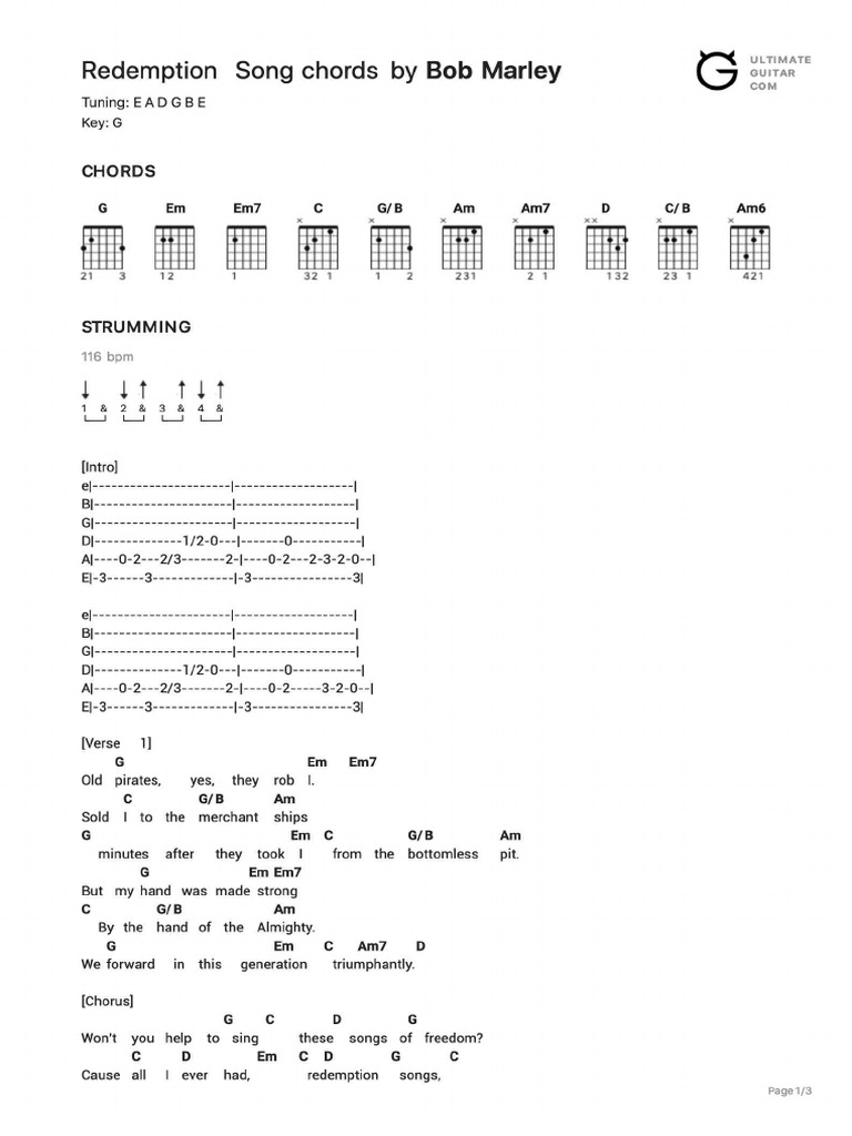 redemption song chords | PDF