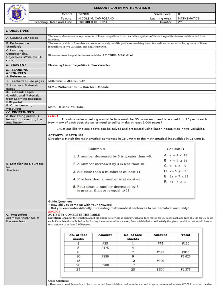 M8LP Q2 ILIITV - NMC Final | PDF | Inequality (Mathematics) | Mathematics