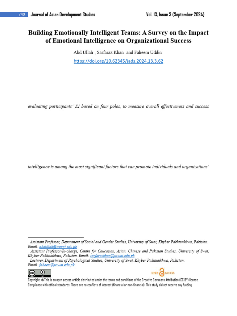 Building Emotionally Intelligent Teams A Survey On The Impact | PDF ...