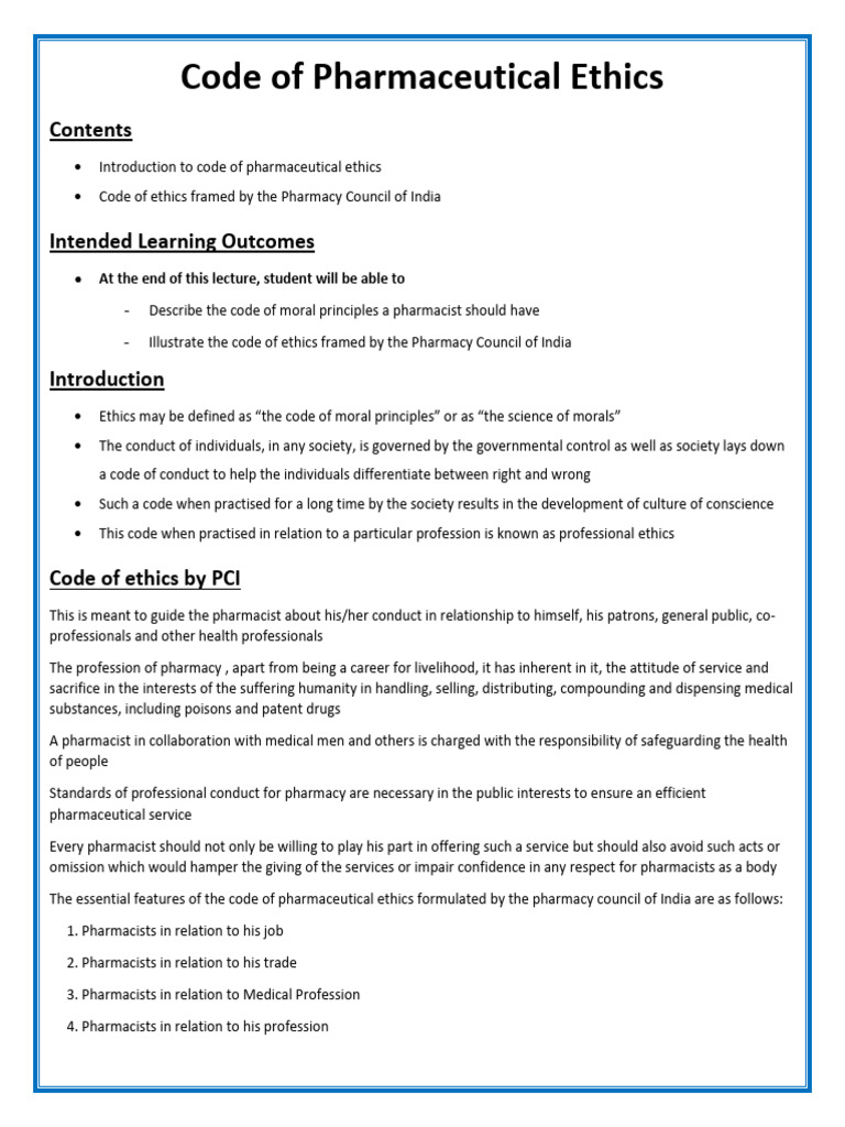 Code of Pharmaceutical Ethics | PDF | Pharmacy | Medical Prescription