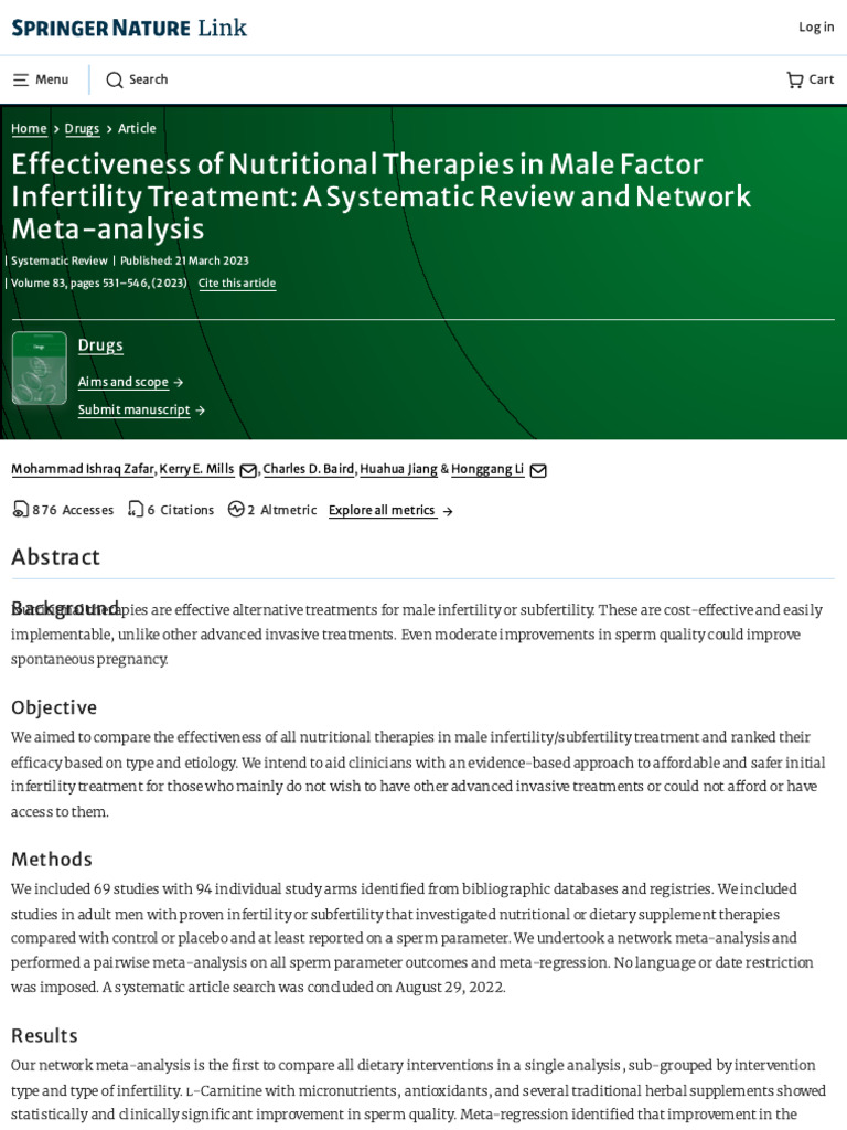 Effectiveness of Nutritional Therapies in Male Factor Infertility Treatment - A Systematic ...