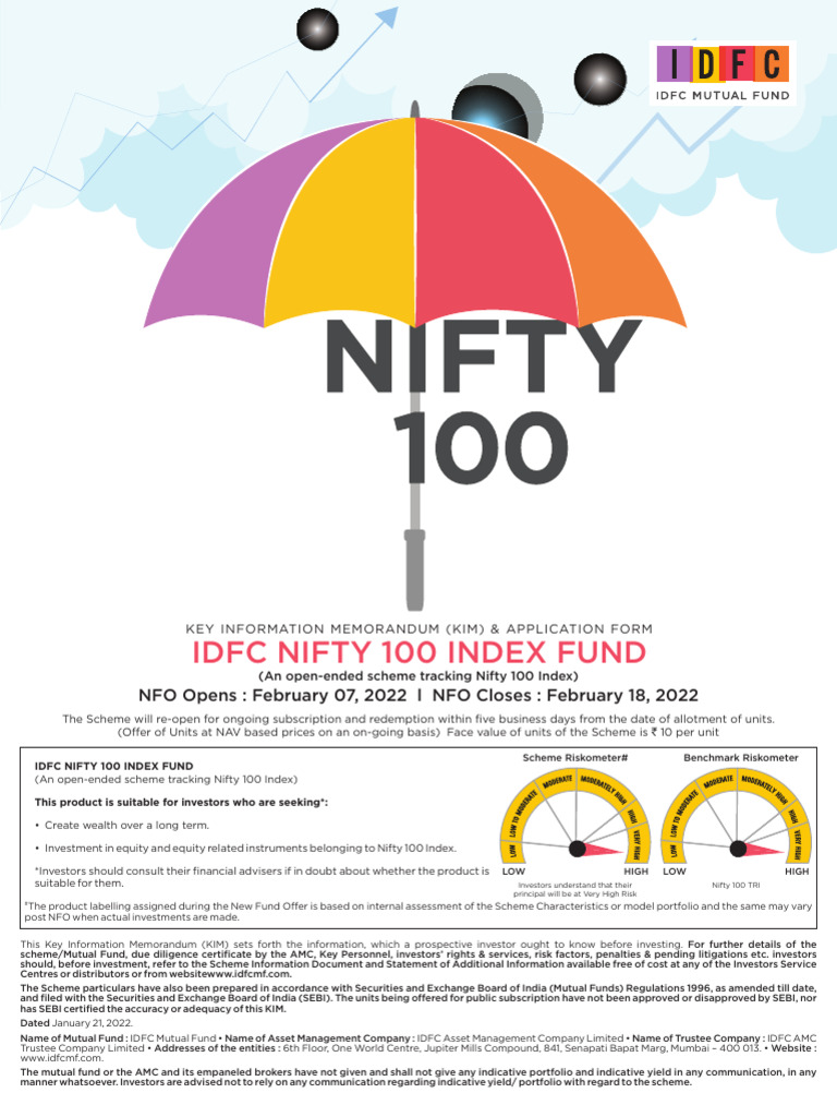 IDFC-Nifty-100-Index-Fund-KIM-and - FORM - Editable | PDF | Identity Document | Cheque