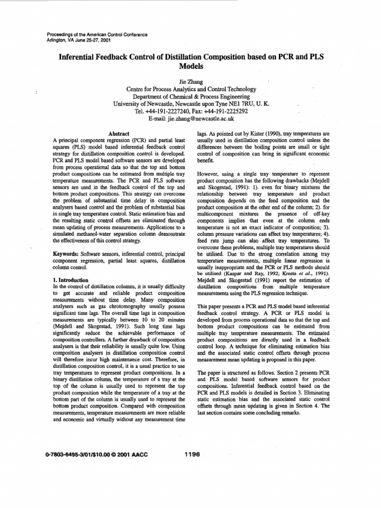 Inferential Feedback Control in Distillation | PDF | Mean Squared Error ...