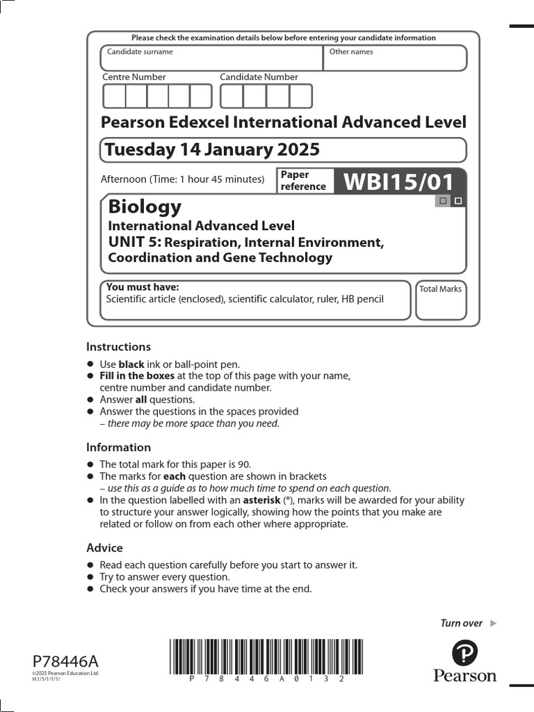 Biology Exam Paper WBI15/01 January 2025 | PDF | Action Potential