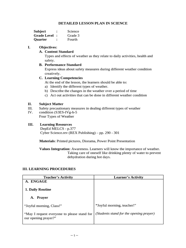 DLP Science 3 Types of Weather | PDF | Cloud | Rain