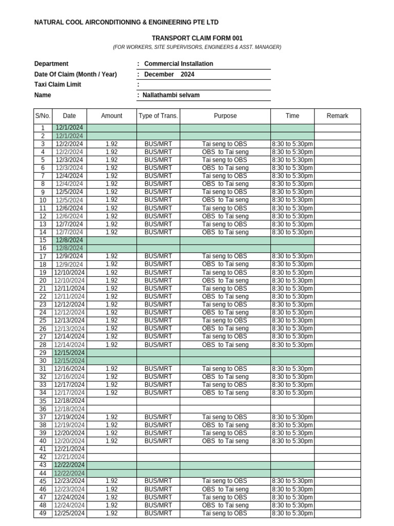 Transport Claim Form for Employees | PDF | Myanmar