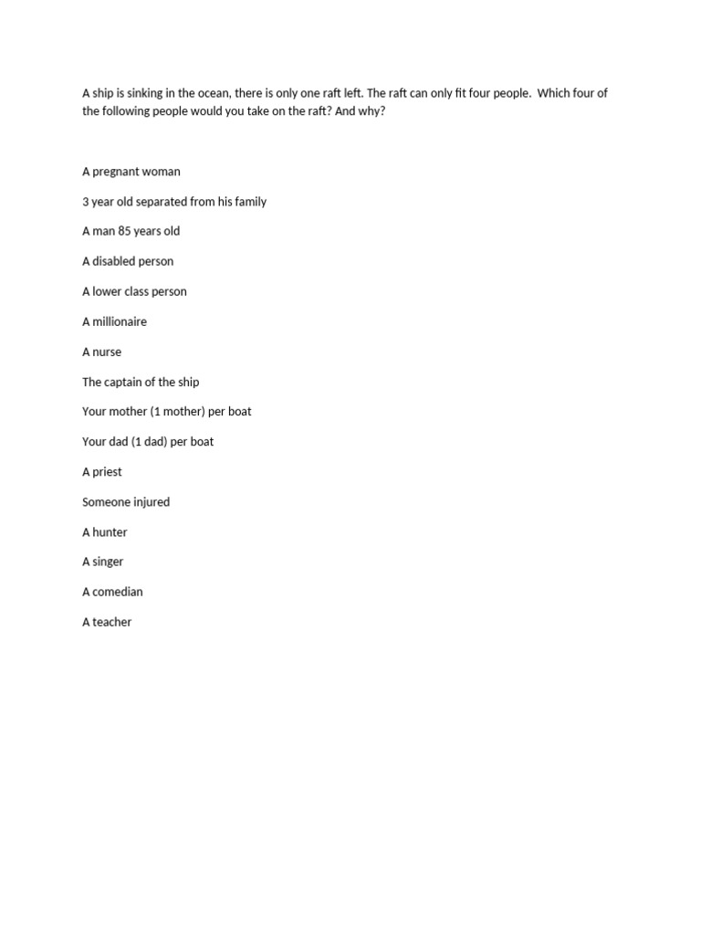 Choosing Four Survivors for a Raft | PDF