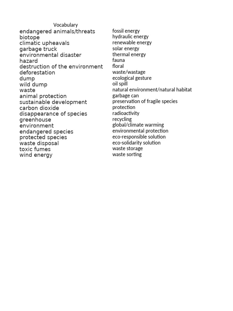 Vocabulary on Pollution Term 2 | PDF