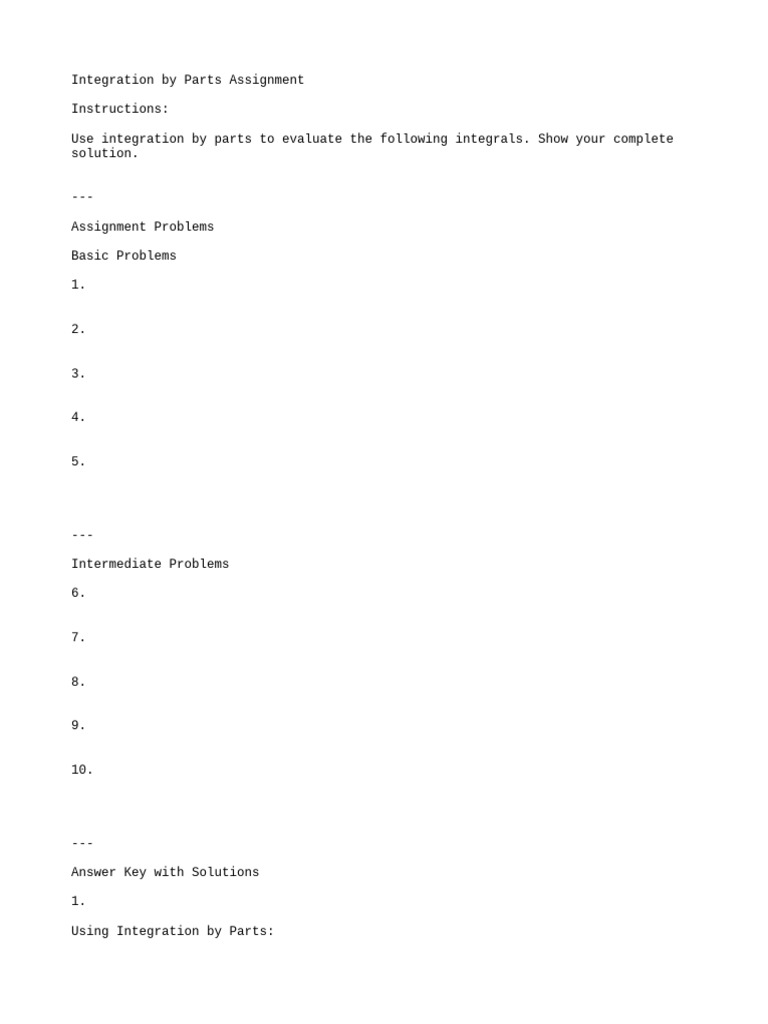 Integration by Parts Assignment | PDF