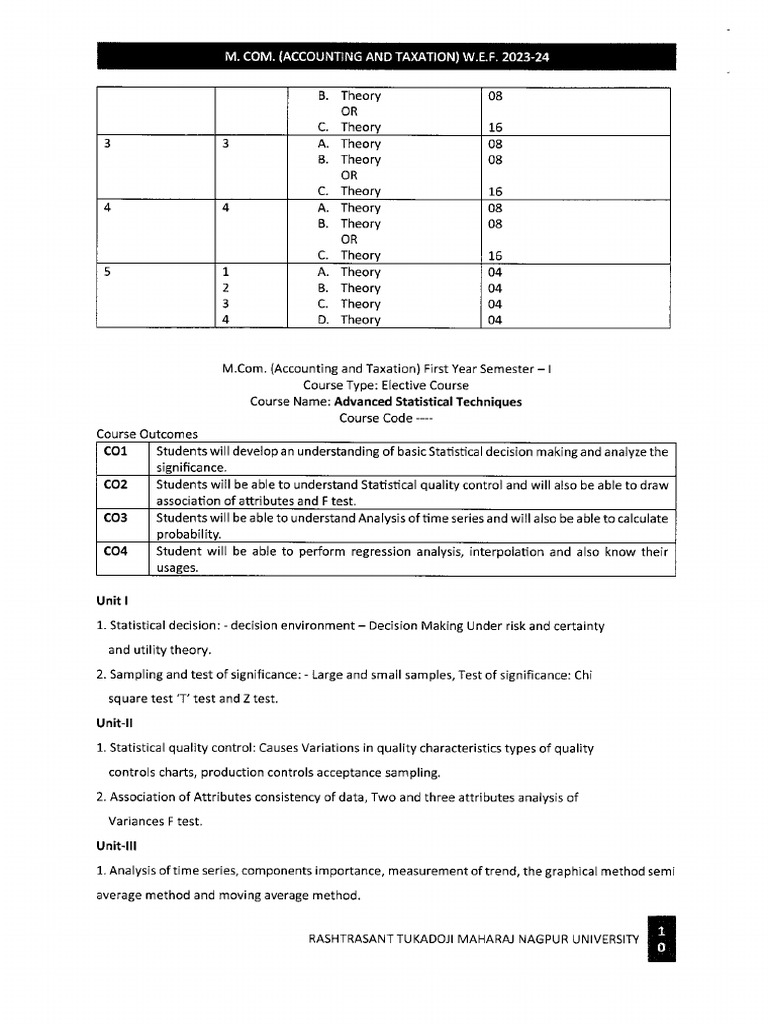 Adv Stats Syllabus | PDF