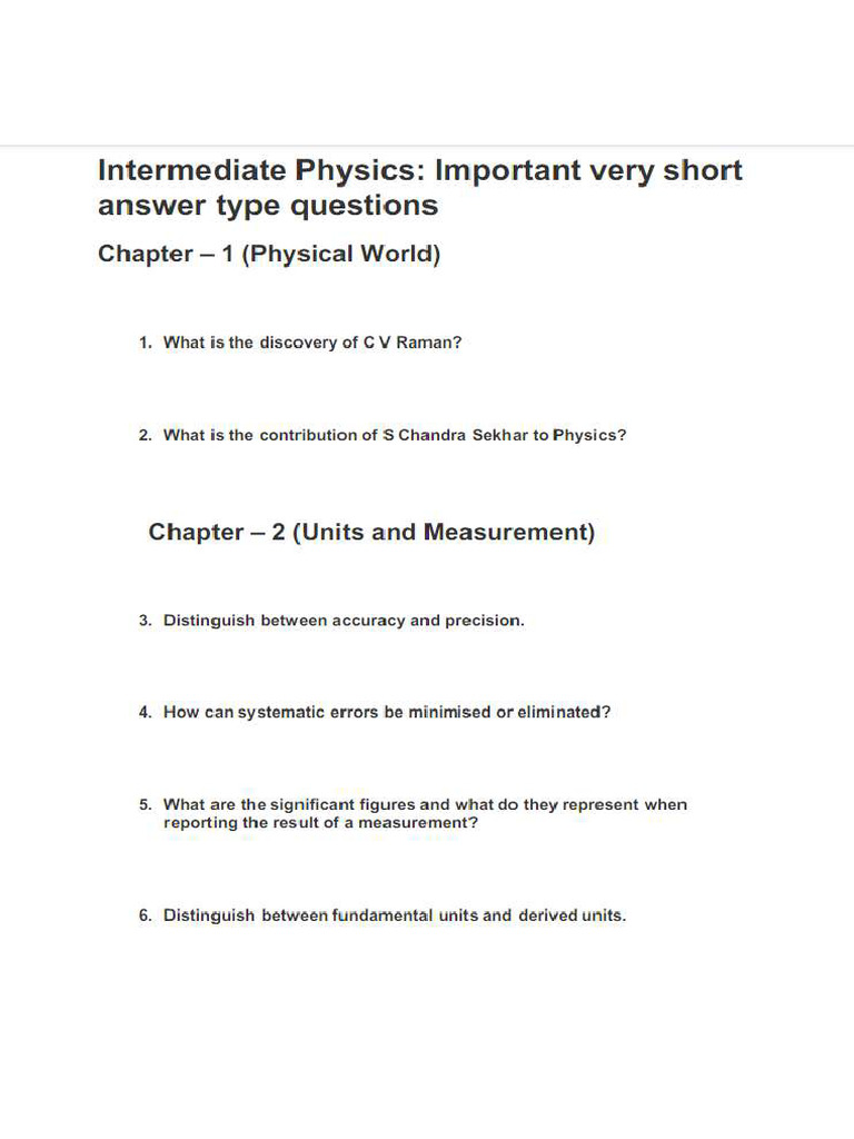 Physics IPE 1st Year Imp Questions | PDF