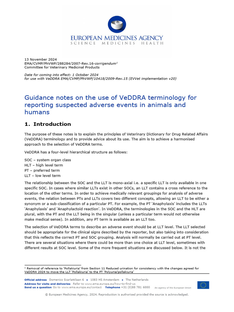 Guidance Notes Use Veterinary Dictionary Drug Regulatory Activities ...