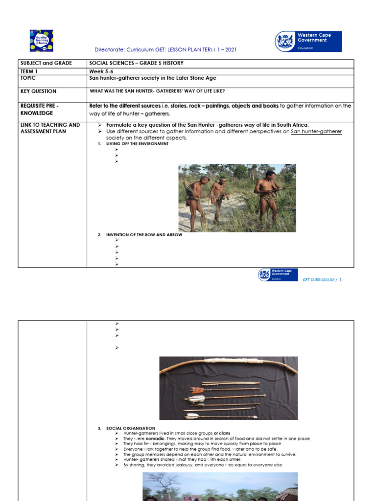Lesson Plan IP Grade 5 SS History T1 W3 | PDF | Hunter Gatherer | Teachers