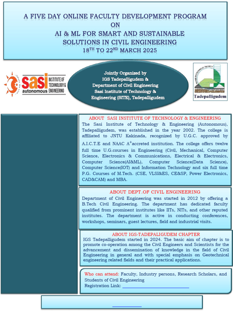 Brochure FDP On AI & ML FOR SMART AND SUSTAINABLE | PDF | Artificial Intelligence | Intelligence ...