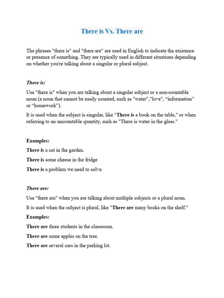 There Is vs. There Are | PDF | Plural | Grammatical Number