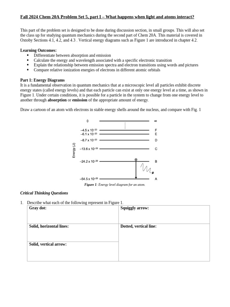 F24Chem20A - ProblemSet5PartA Discussion Worksheet-1 | PDF | Energy ...