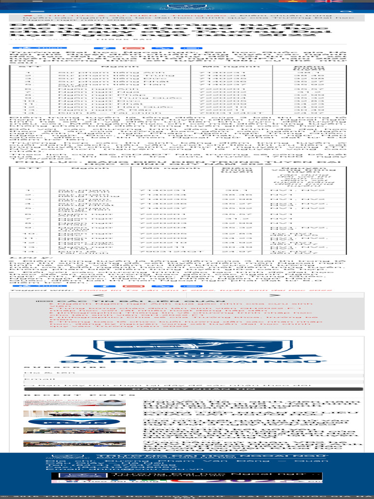 I M Chu N Trúng Tuy N Các Ngành Àot O Ih C Chính Quy C Atr NG I H C Ngo Ing N M 2022 | PDF