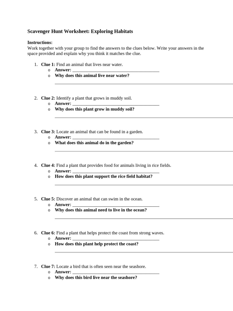 Scavenger Hunt Worksheet | PDF