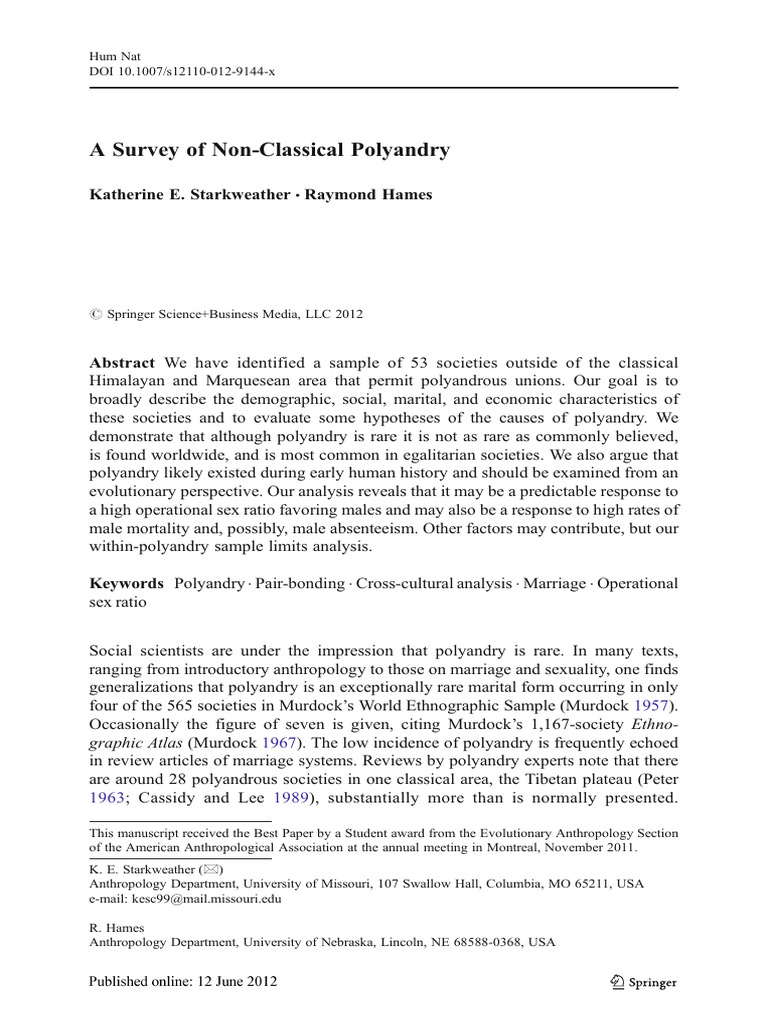 A Survey of Non Classical Polyandry | PDF | Marriage