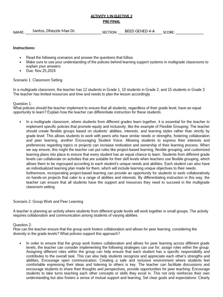 Activity 1 in Elective 2 Pre Final Worksheet | PDF | Teachers ...